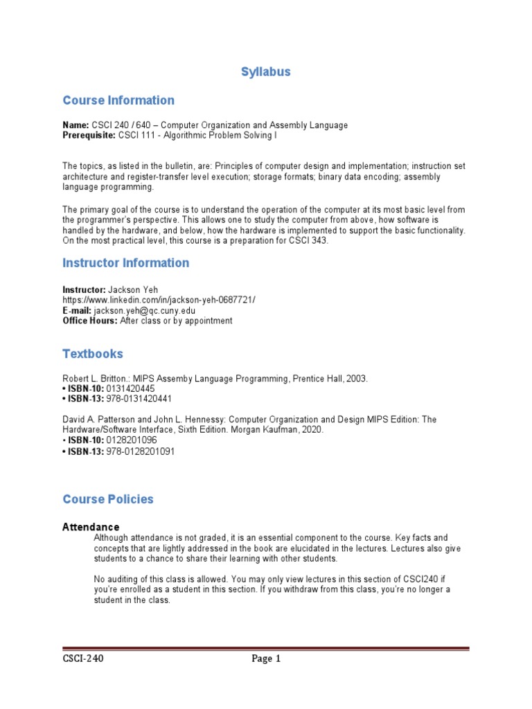 CS240 Syllabus | PDF | Boolean Algebra | Teaching Mathematics