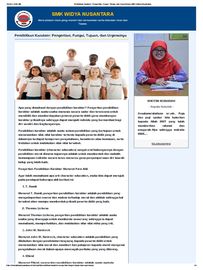 Pendidikan Karakter - Pengertian, Fungsi, Tujuan, Dan Urgensinya | PDF