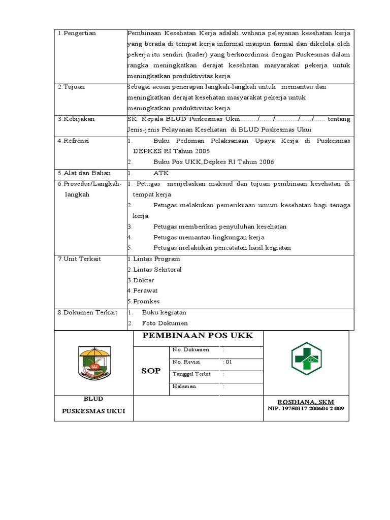SOP Pembinaan Pos UKK | PDF | Pengembangan Diri | Kesehatan Holistik