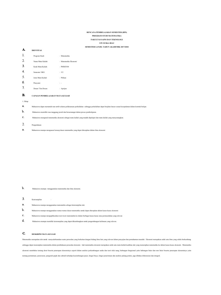 RPS Matematika Ekonomi | PDF
