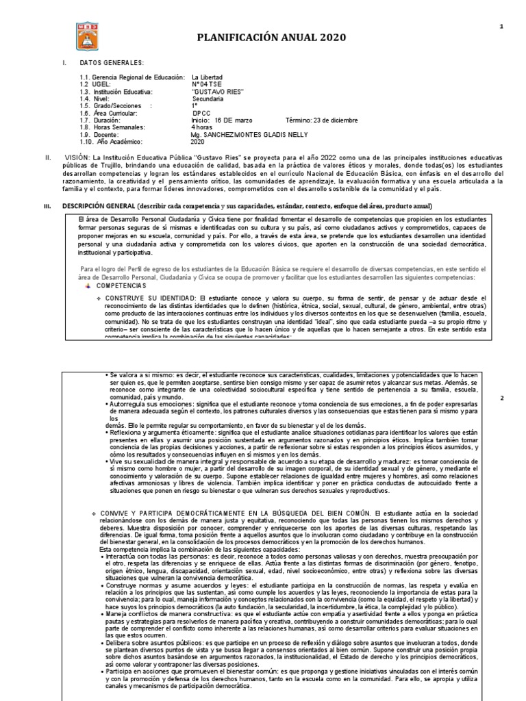 2-Ejemplo Planificación Anual | PDF | Aprendizaje | Democracia