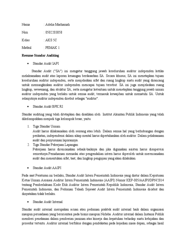Resume Standar Auditing 1 | PDF