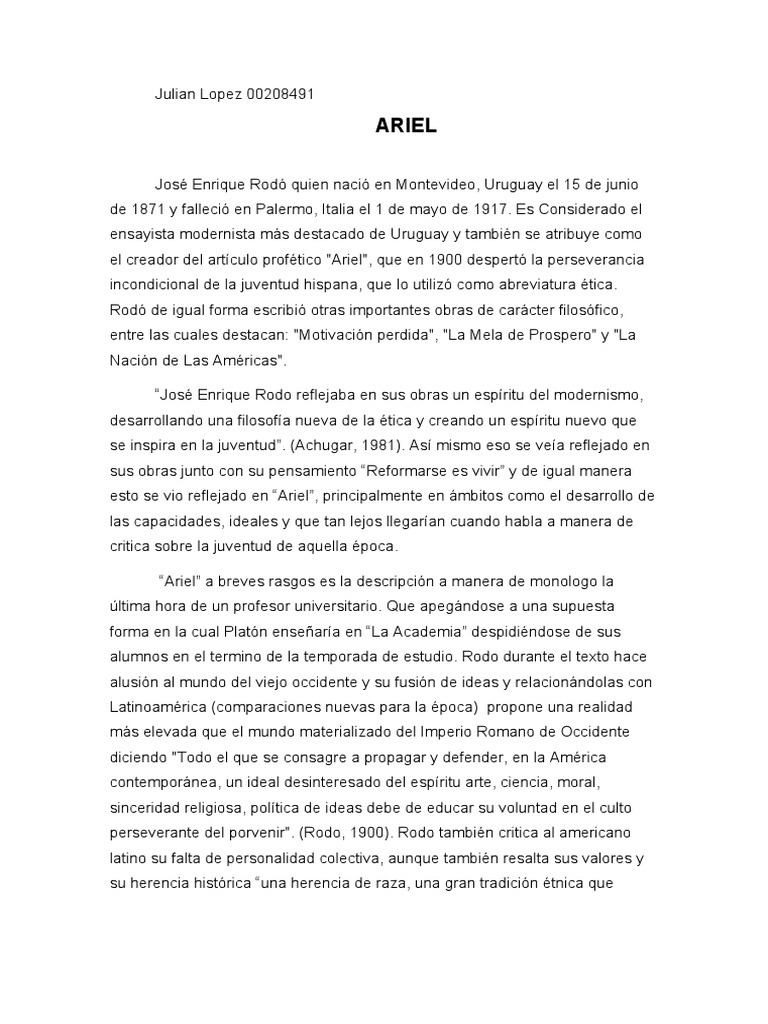 Ariel: Ensayo Modernista de Rodó | PDF | Ciencias sociales | Historia