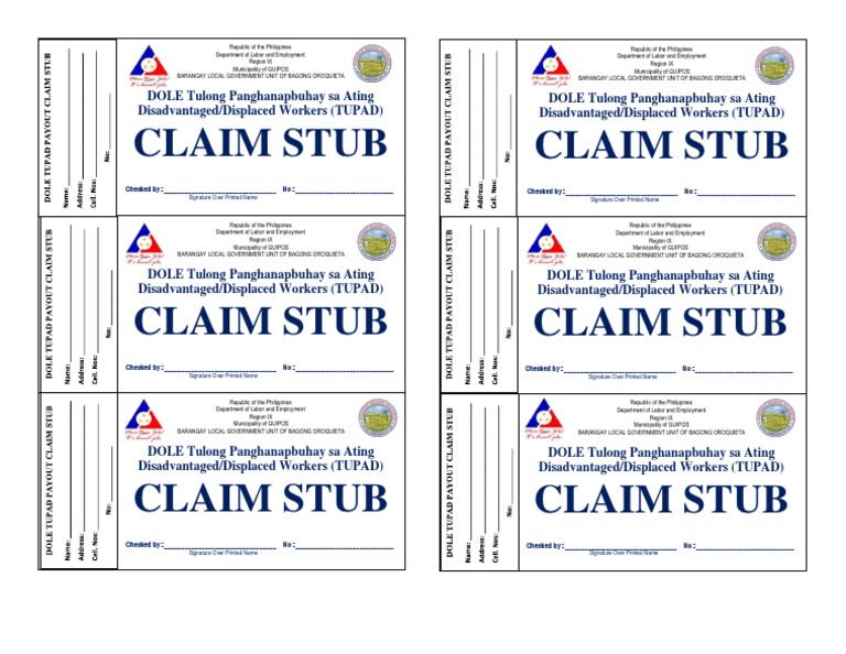 Tupad Claim Stub | PDF | Economy Of The Philippines | Philippines