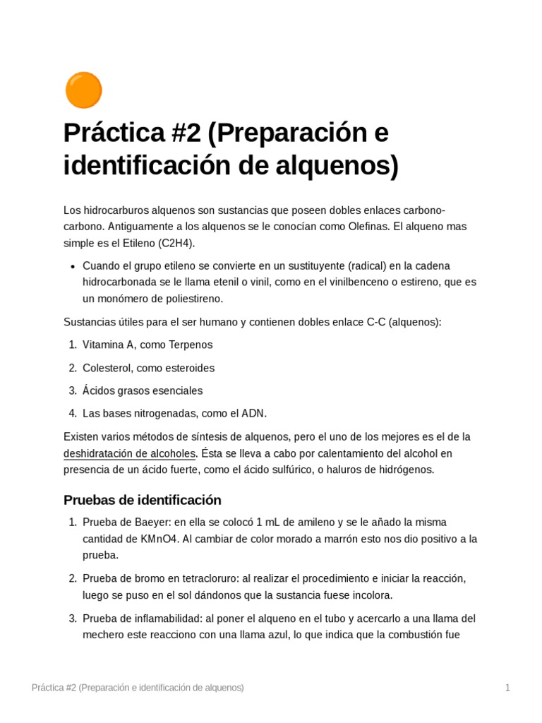 Práctica #2 (Preparación e Identificación de Alquenos) | PDF | Alqueno ...