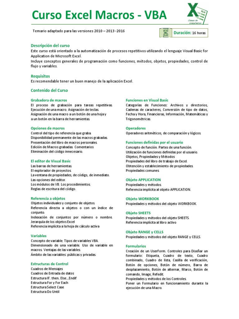 Curso Excel Vba | Descargar gratis PDF | Macro (informática) | Microsoft Excel