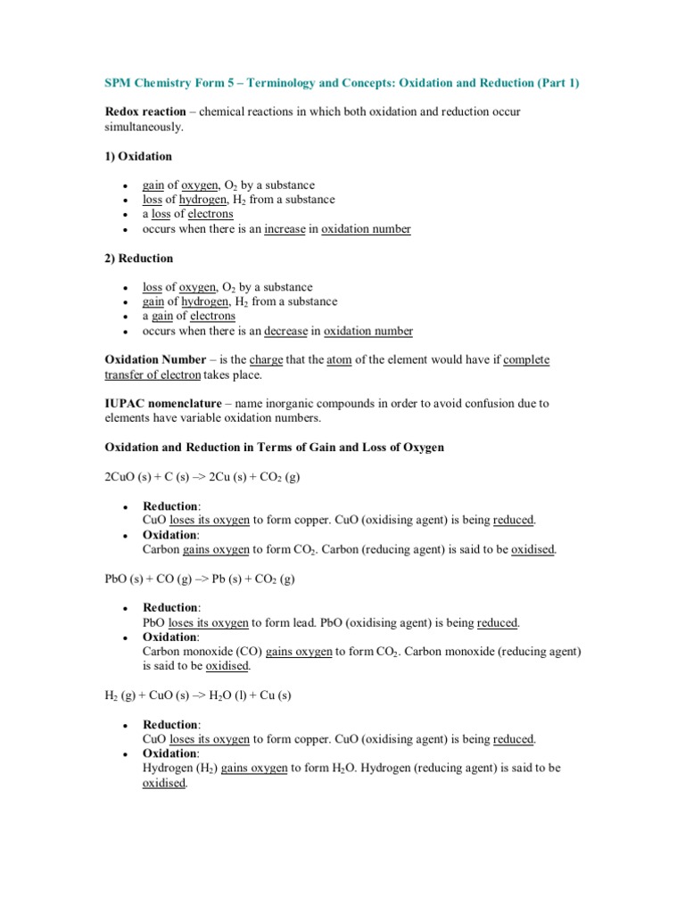 SPM Chemistry Form 5 | PDF | Redox | Chemical Compounds