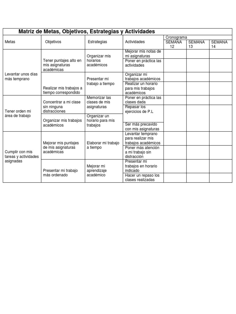 Matriz de Metas Tutoria | PDF | Cognición | Aprendizaje