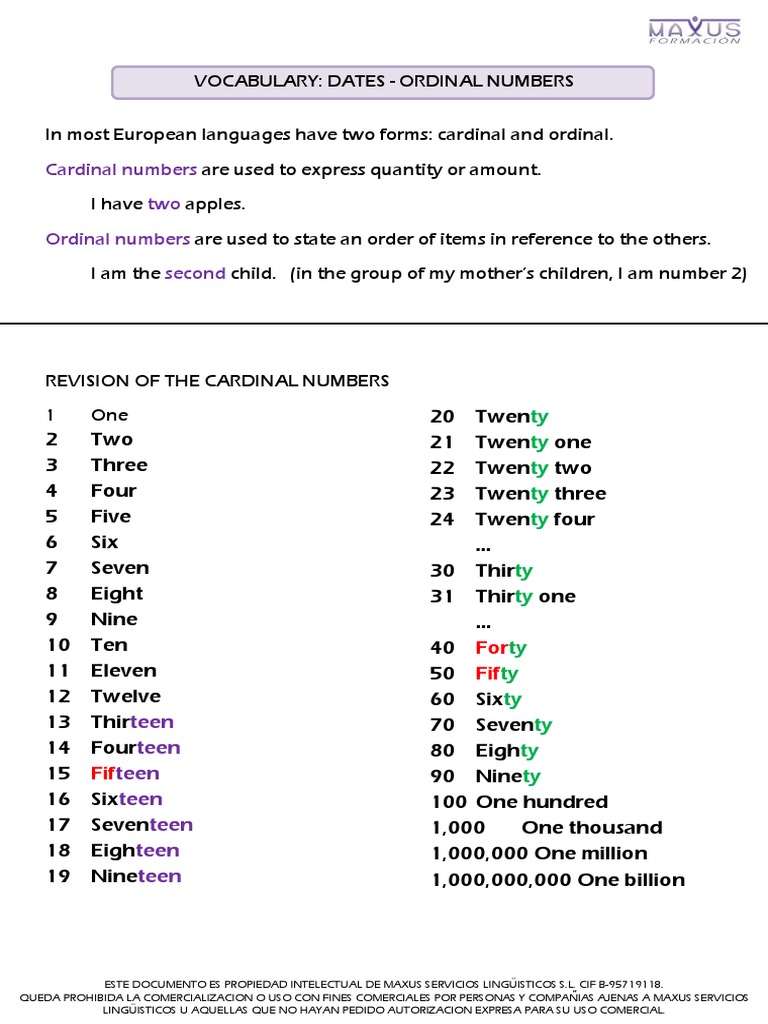 Cardinal and Ordinal Numbers Guide | PDF