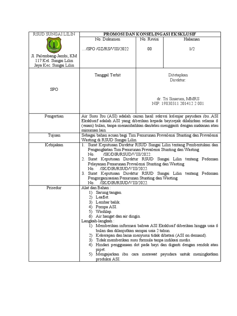 Sop Promosi Dan Konseling Asi Eks | PDF