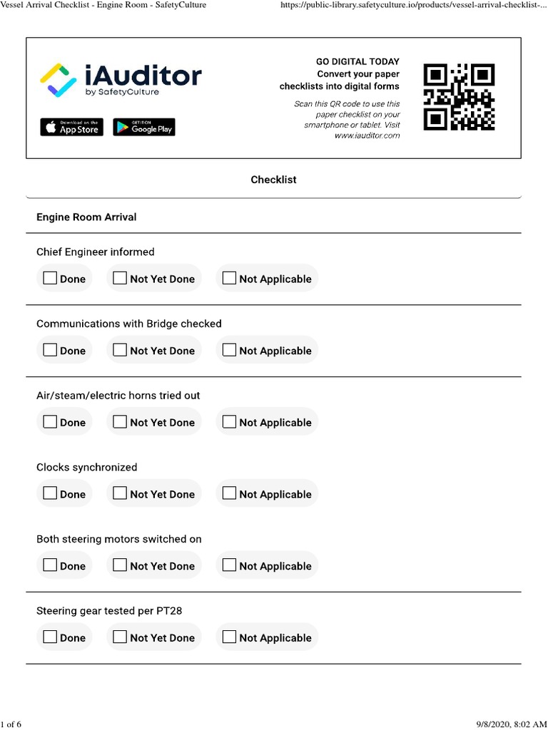 Engine Room Vessel Arrival Checklist | PDF | Business