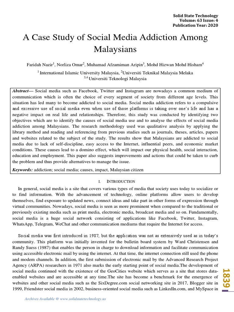 A Case Study of Social Media Addiction Among Malaysian | PDF | Social ...