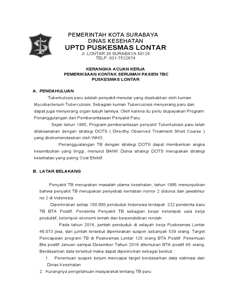 Kak Pemeriksaan Kontak Serumah Pasien TB Bta + TB New | PDF