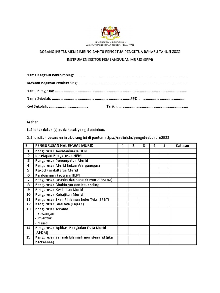 SPM Borang Instrumen Offline | PDF