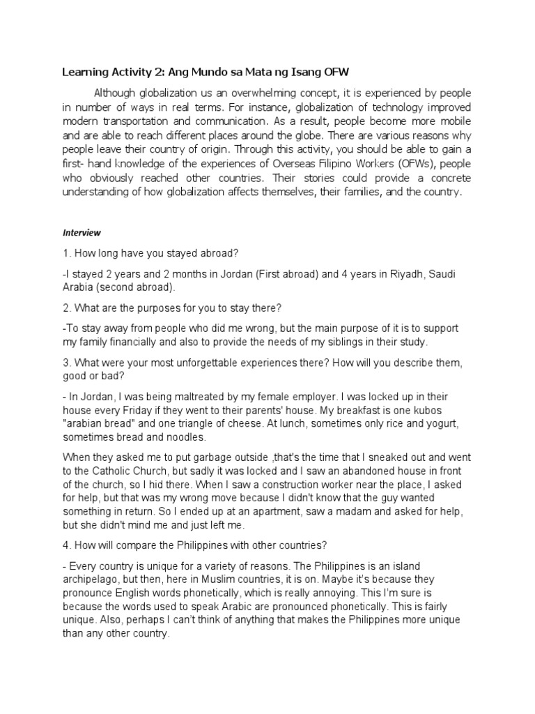 Life of OFWs | PDF