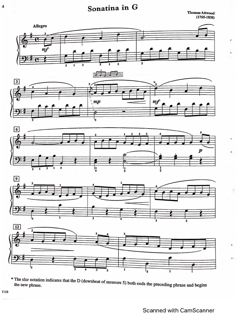 Sonatina en Sol de Thomas Attwood (2765- | PDF