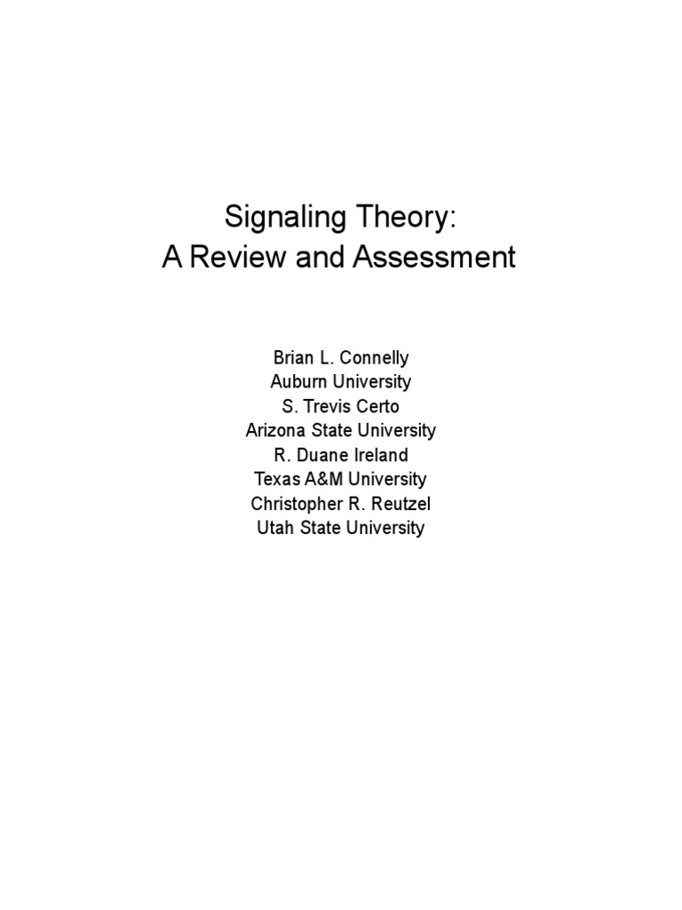 Signaling Theory - A Review and Assessment | PDF