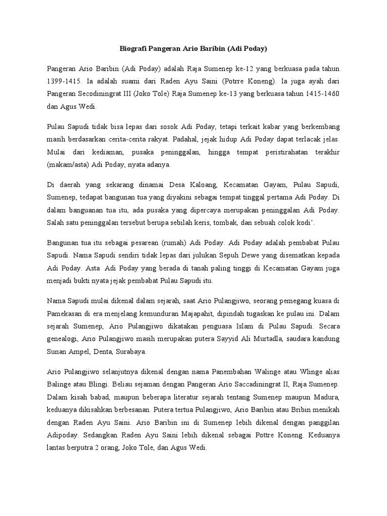 Sejarah Pangeran Ario Baribin | PDF