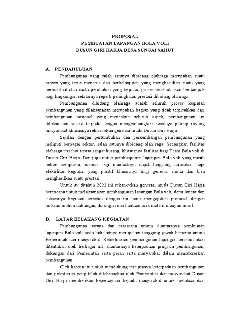 Proposal Lapangan Voli | PDF