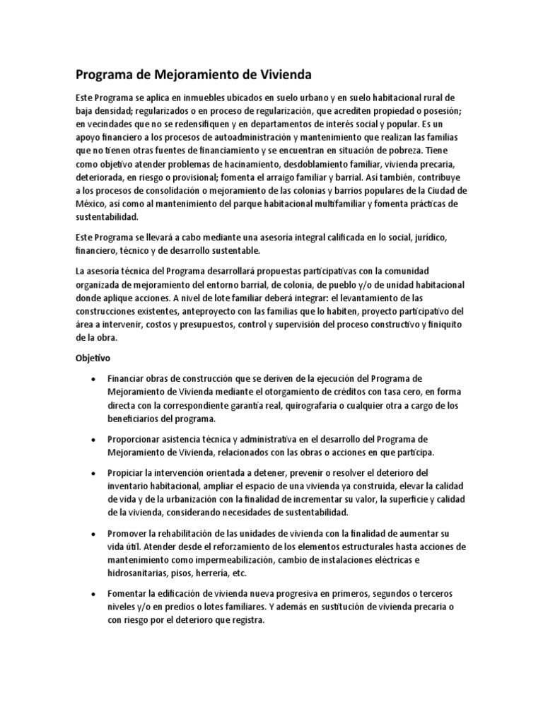 Programa de Mejoramiento de Vivienda | PDF | Condominio
