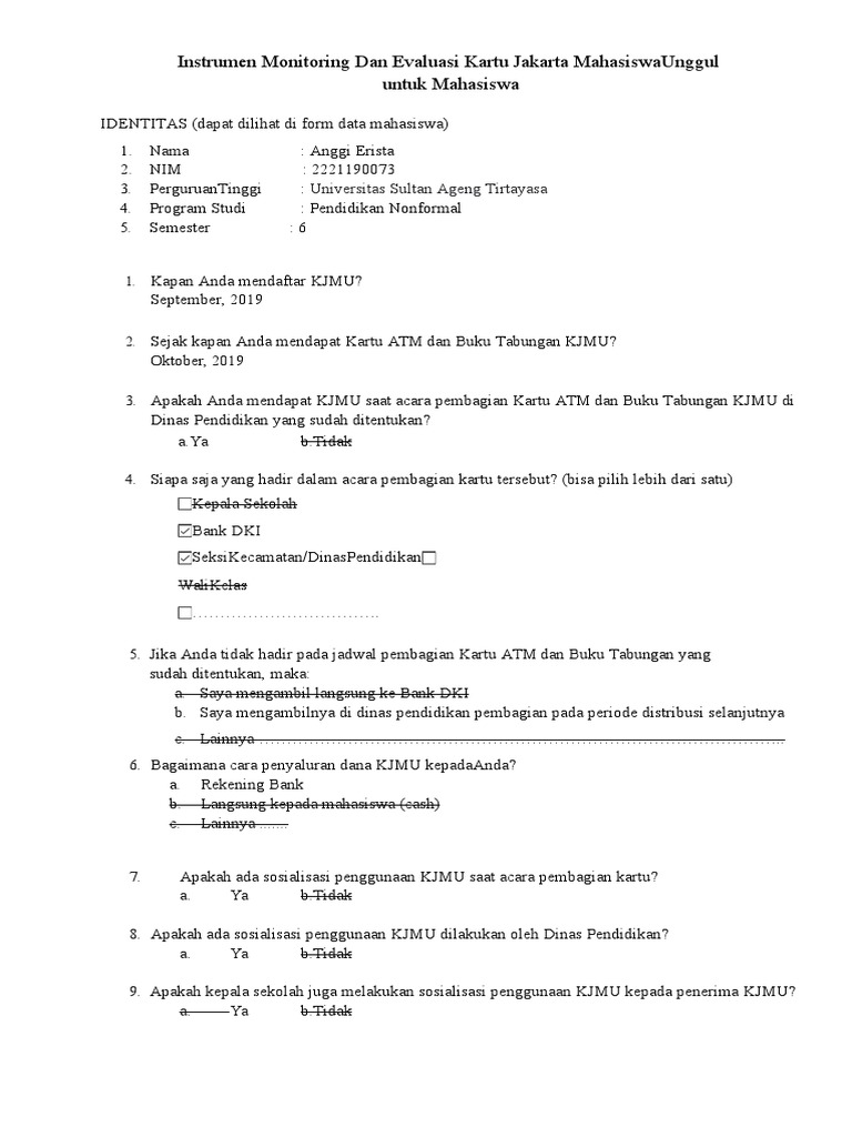Kuesioner Kjmu Anggi Erista | PDF | Karier & Perkembangan | Pengelolaan Keuangan & Uang