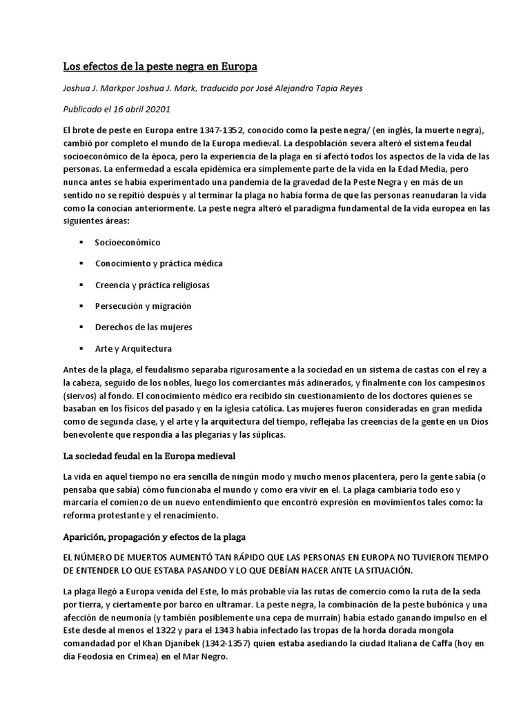 Efectos de la Peste Negra en Europa | PDF | Peste (enfermedad) | Medicina