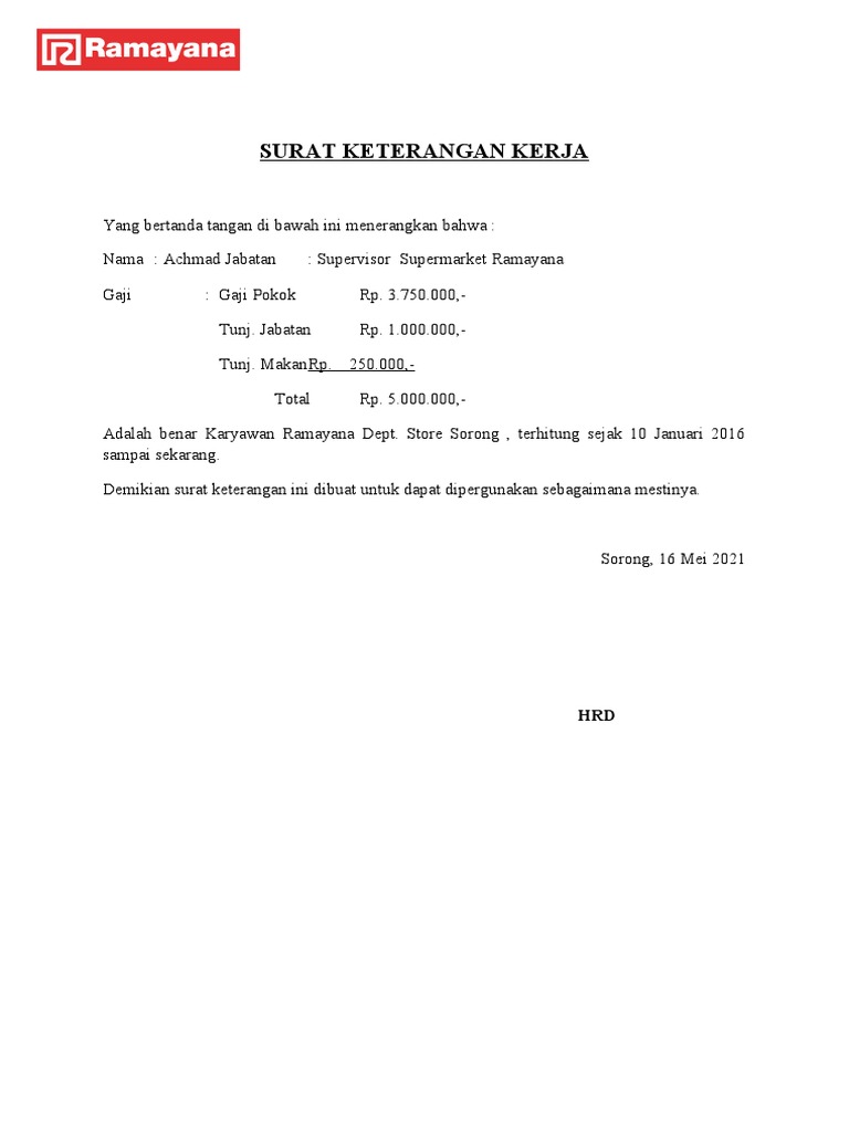 Surat Keterangan Kerja | PDF
