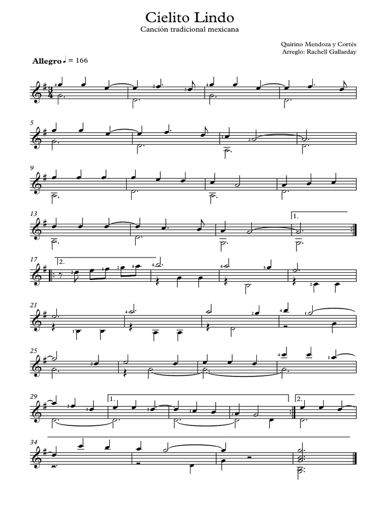 Cielito Lindo - 1 - 2 - 1 - Partitura Completa | PDF | Alphabet latin