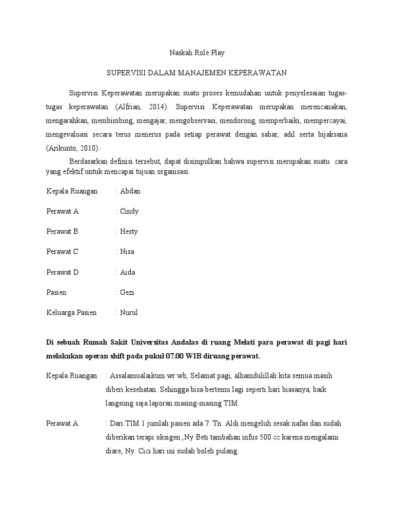 Naskah Role Play Supervisi Dalam Manajemen Keperawatan | PDF
