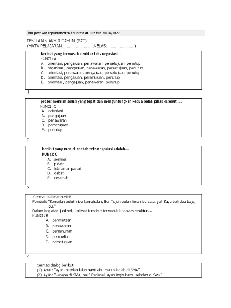 2022 Edubox Soal Pat Bahasa Indonesia Kelas X Ipa Dan Ips Ayi Nursyifa | PDF | Kajian Bahasa ...