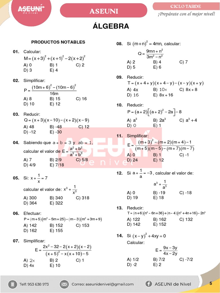 Títulos representativos de problemas de álgebra | PDF