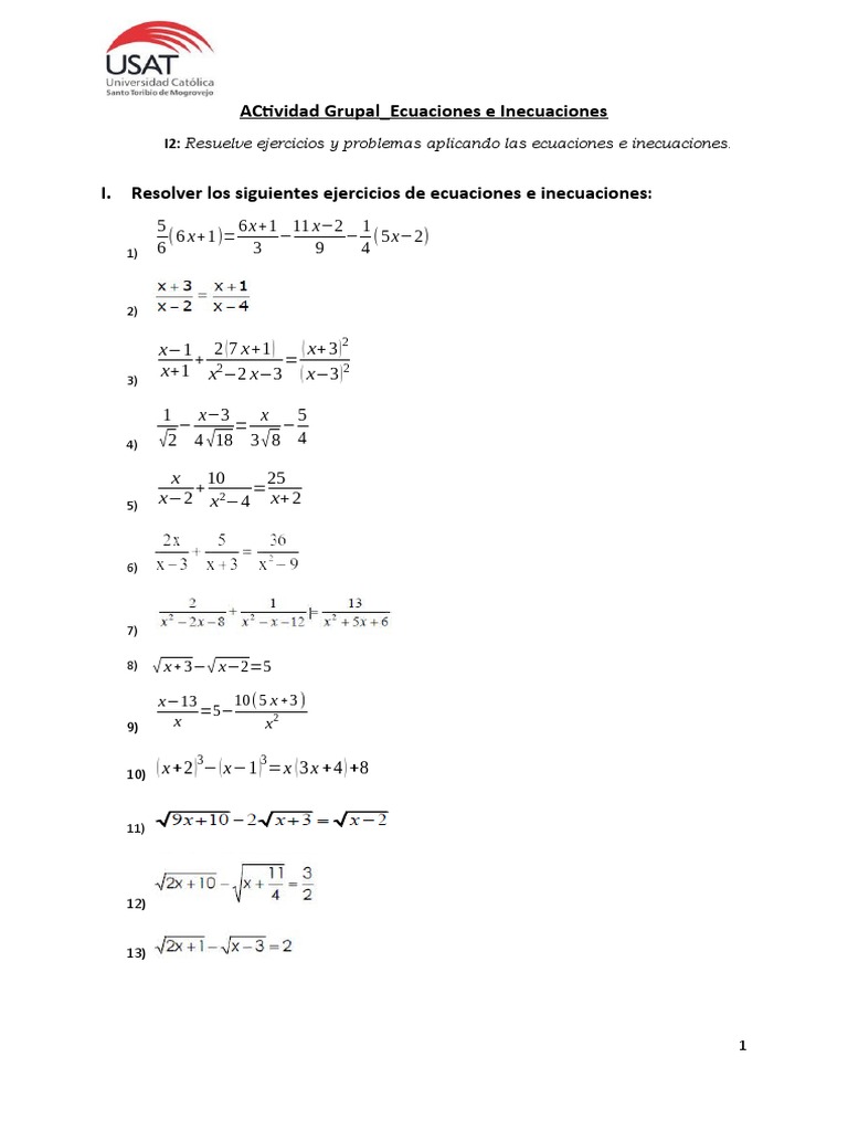 Actividad Grupal - Ecuaciones e Inecuaciones | PDF
