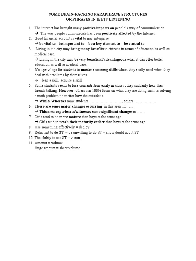 IELTS Listening Paraphrase Techniques | PDF | Career & Growth