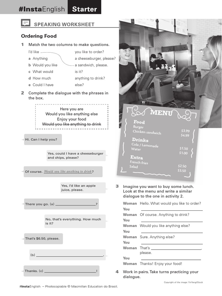 Insta Starter - Speaking Worksheet - Ordering Food | PDF | Cooking | Western Cuisine
