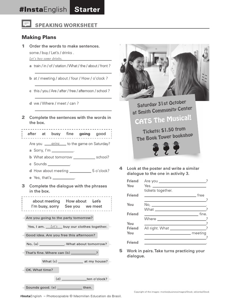 Insta Starter_Speaking Worksheet - Making Plans | PDF | Linguistics