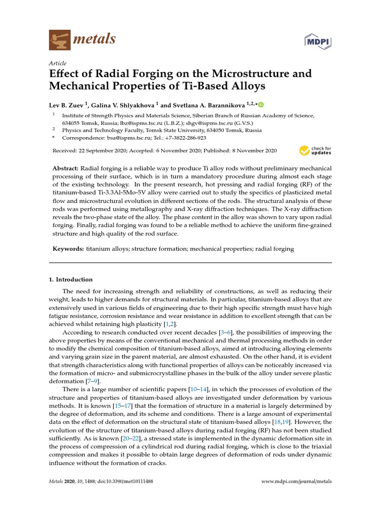 Effect of Radial Forging On The Microstructure and Mechanical Properties of Ti-Based Alloys ...