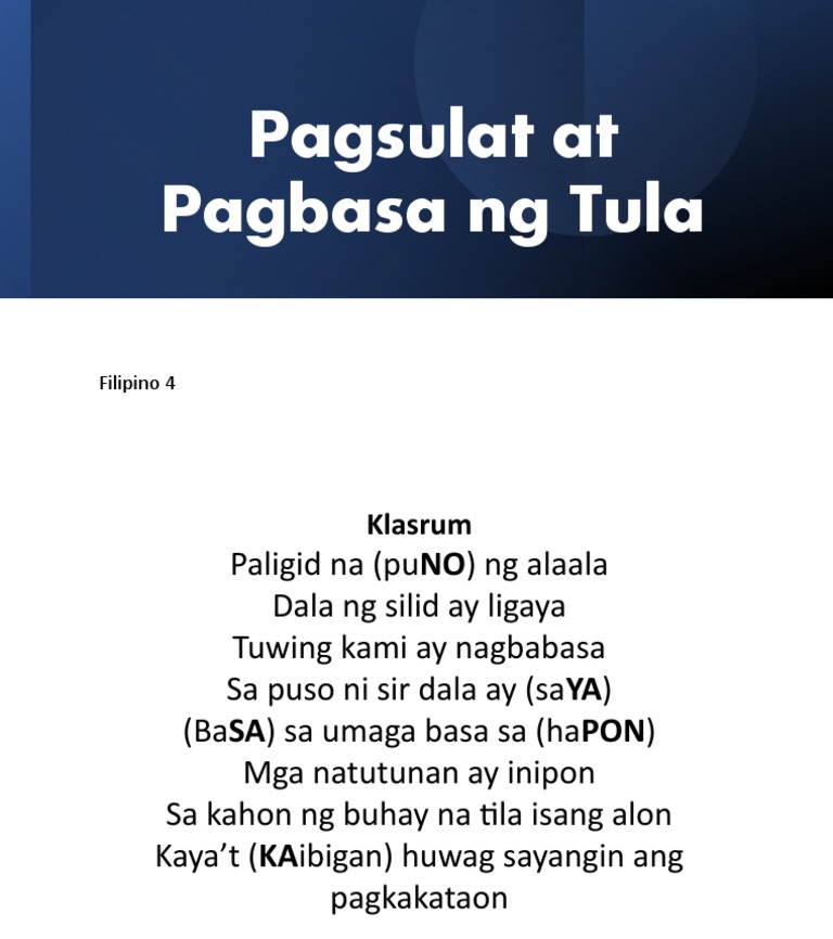 Pagsulat at Pagbasa NG Tula | PDF