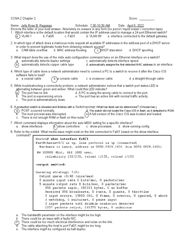 Quiz 2 (Answers) | PDF | Network Switch | Computer Network