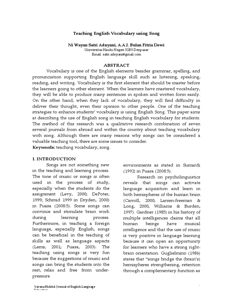 Teaching English Vocabulary Using Song | PDF | Vocabulary | Language ...