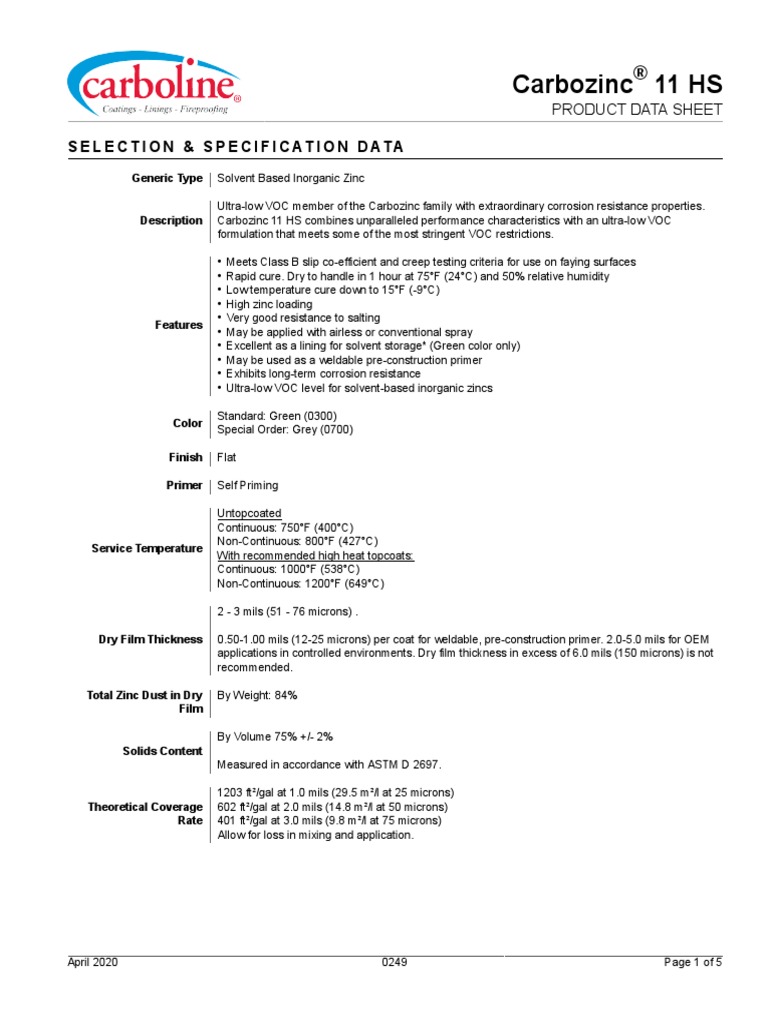 Carbozinc 11 HS PDS | PDF | Humidity | Ventilation (Architecture)