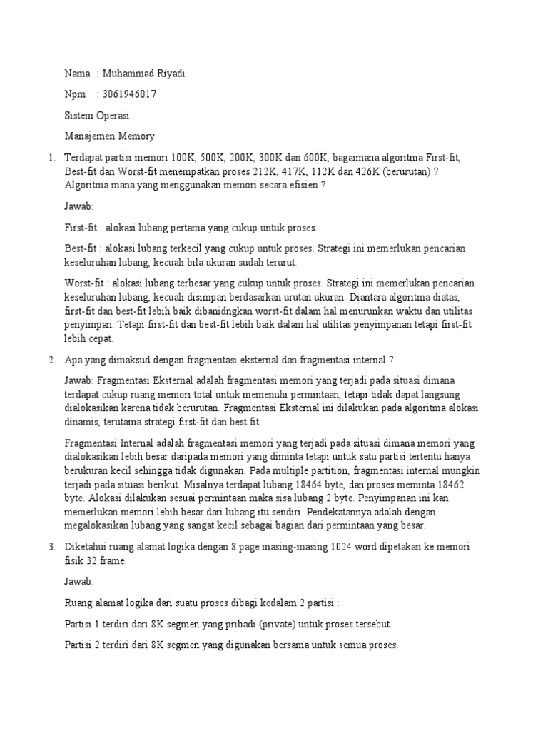 Memahami Fragmentasi Internal Memori | PDF