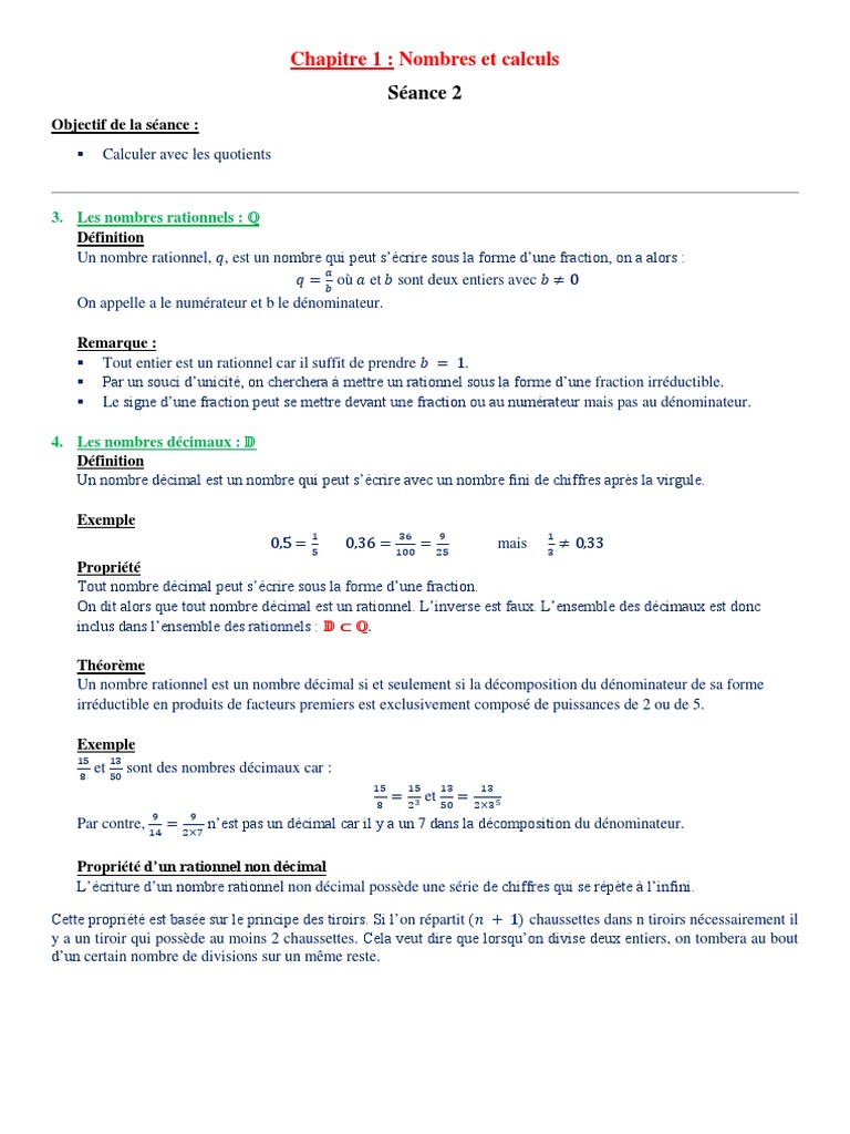 Séance 2-Les Nombres Rationnels-2ndeB | PDF | Nombre rationnel | Nombre