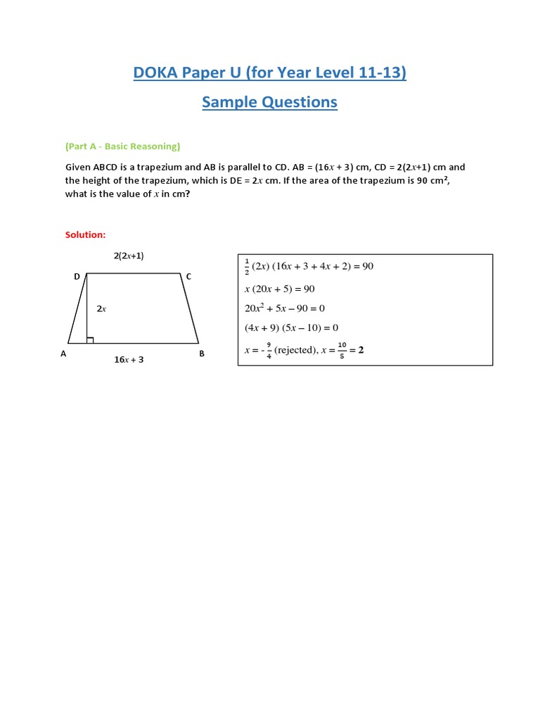 Sample DOKA Paper U For Year 11 13 | PDF