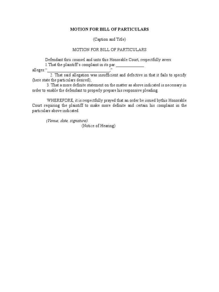 Motion For Bill of Particulars | PDF