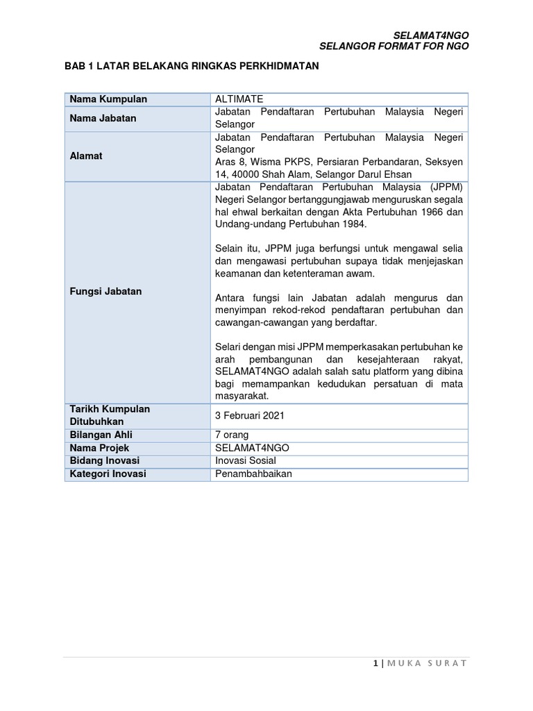 Laporan Projek Altimate JPPM Selangor | PDF