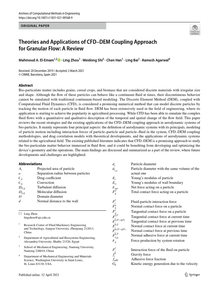 Theories and Applications of CFD-DEM Coupling Approach For Granular Flow: A Review | PDF ...