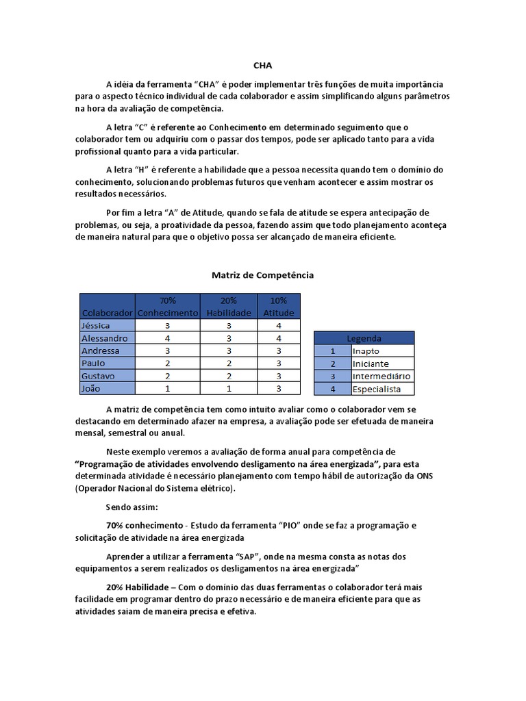 CHA e Matriz de competência | PDF | Competência (Recursos Humanos)