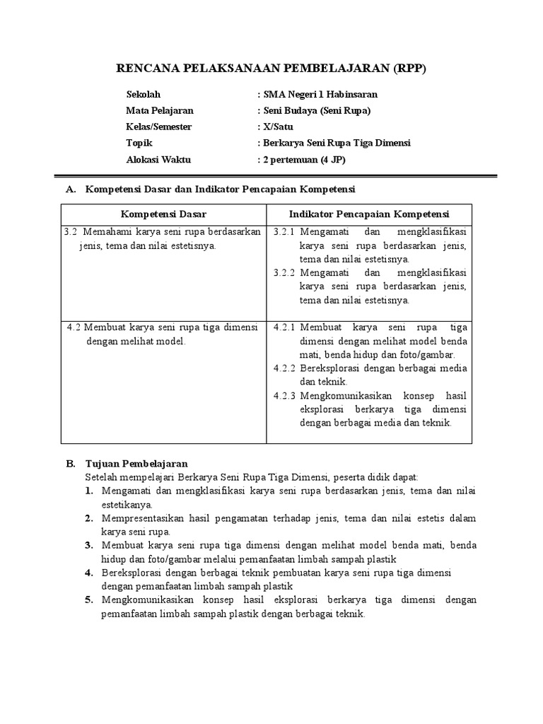 RPP Seni Budaya Kelas X | PDF | Ilmu Sosial | Griya & Taman