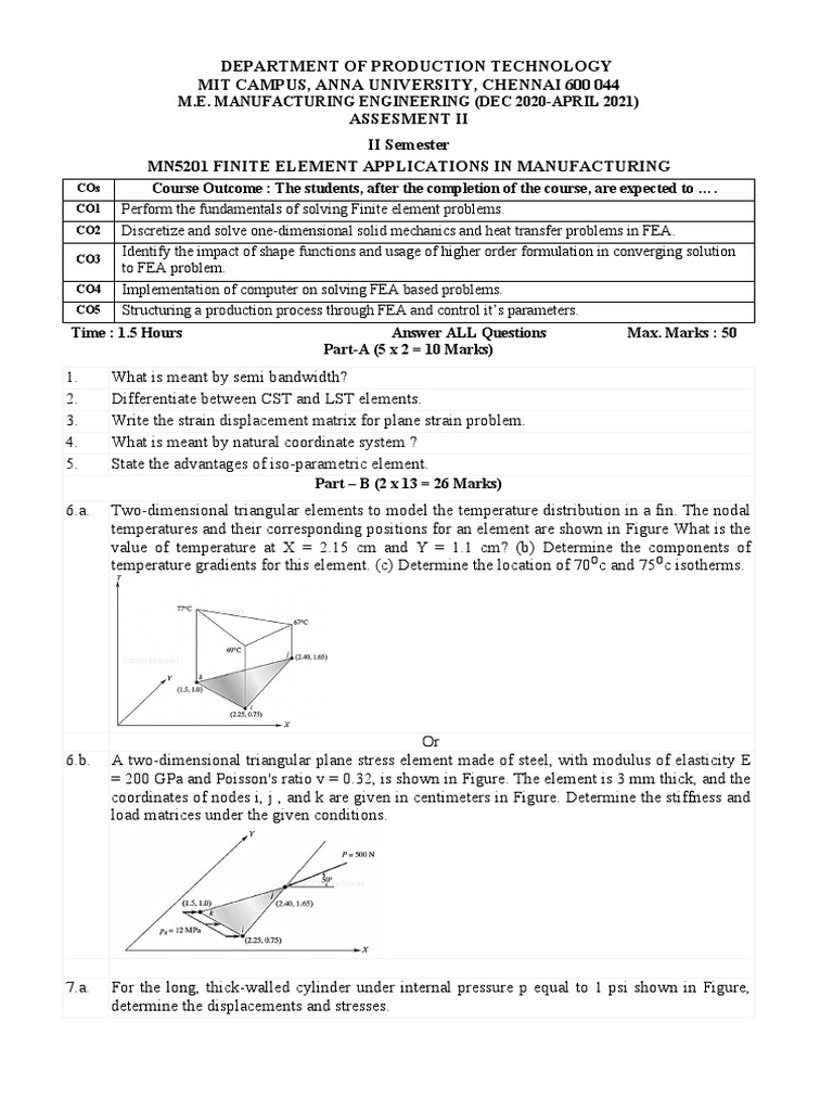 II Ass Mn5201 Finite Element Applications in Manufacturing | PDF | Finite Element Method ...