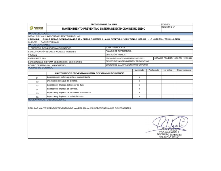 Protocolo de Mantenimiento | PDF